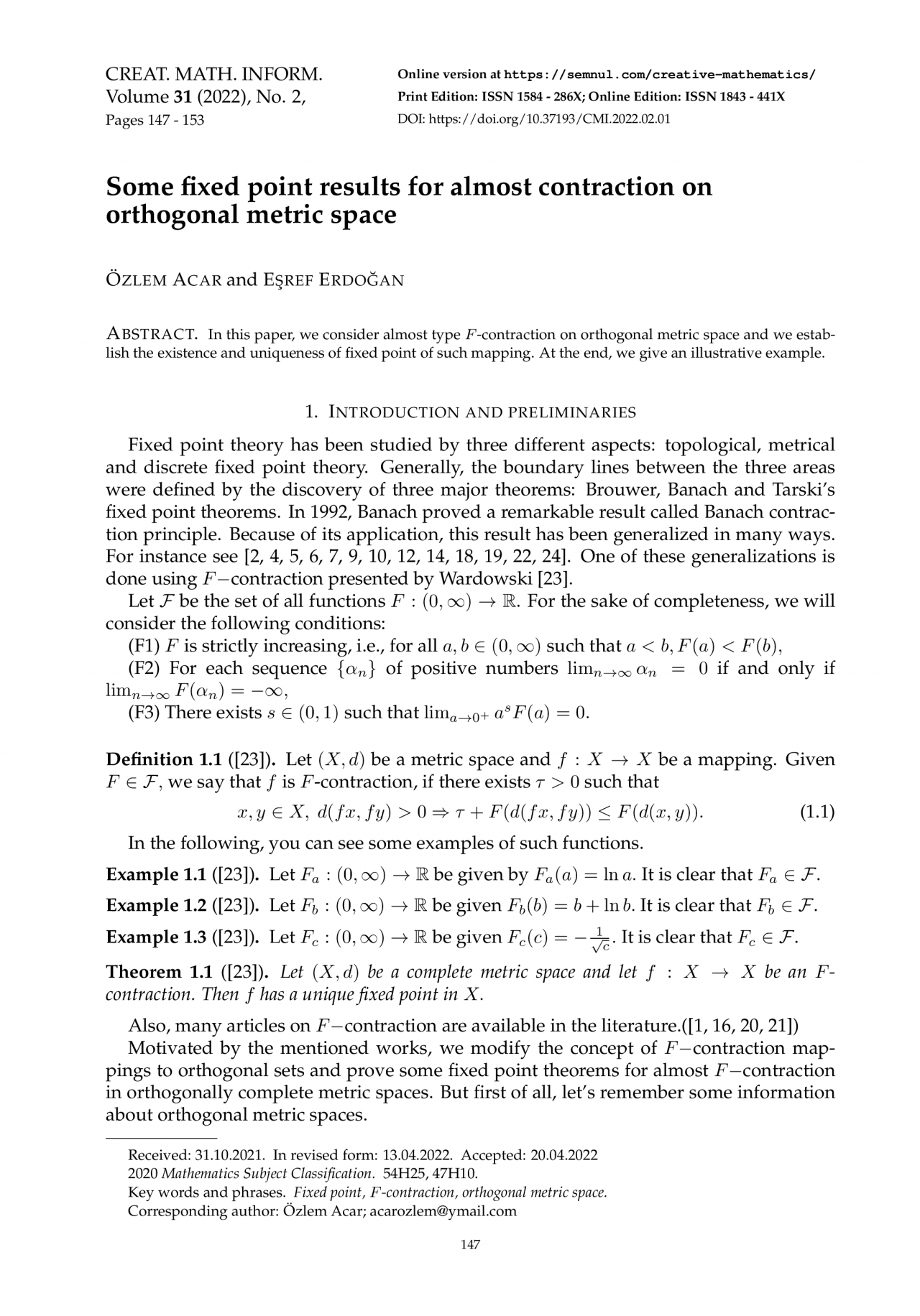 » Some fixed point results for almost contraction on orthogonal metric ... » Some fixed point results for almost contraction on orthogonal metric ...