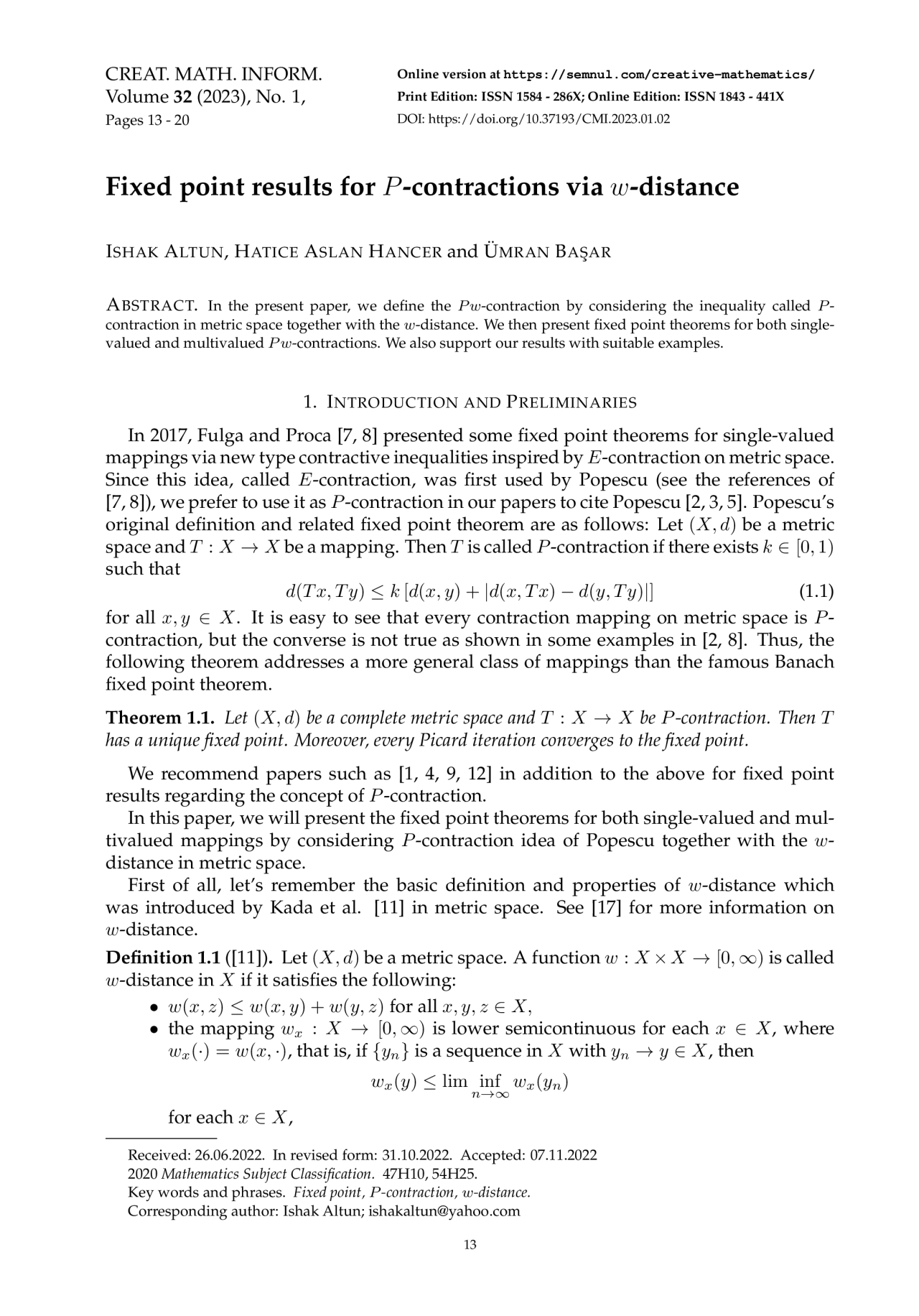 » Fixed point results for P-contractions via w-distance