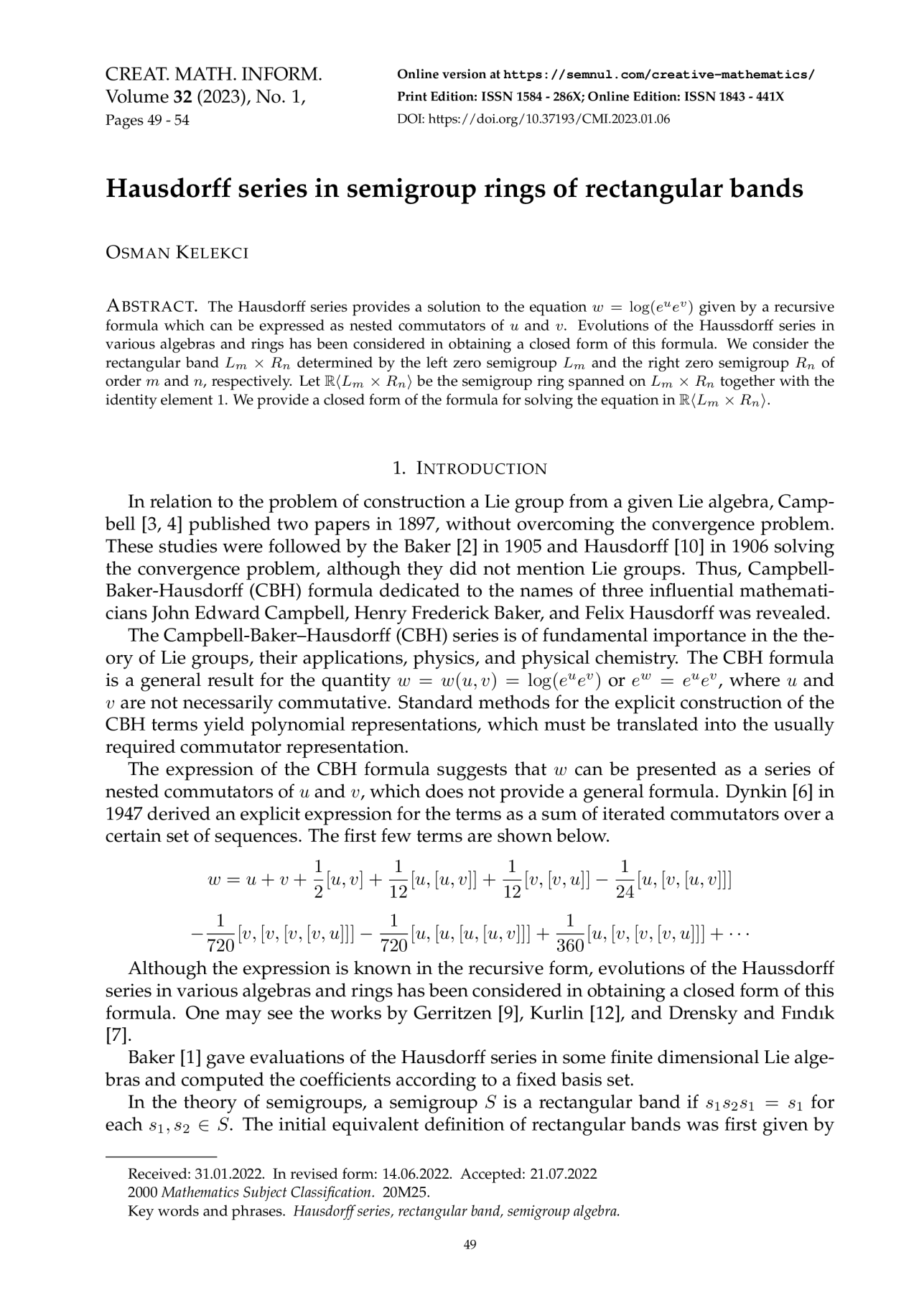 » Hausdorff series in semigroup rings of rectangular bands