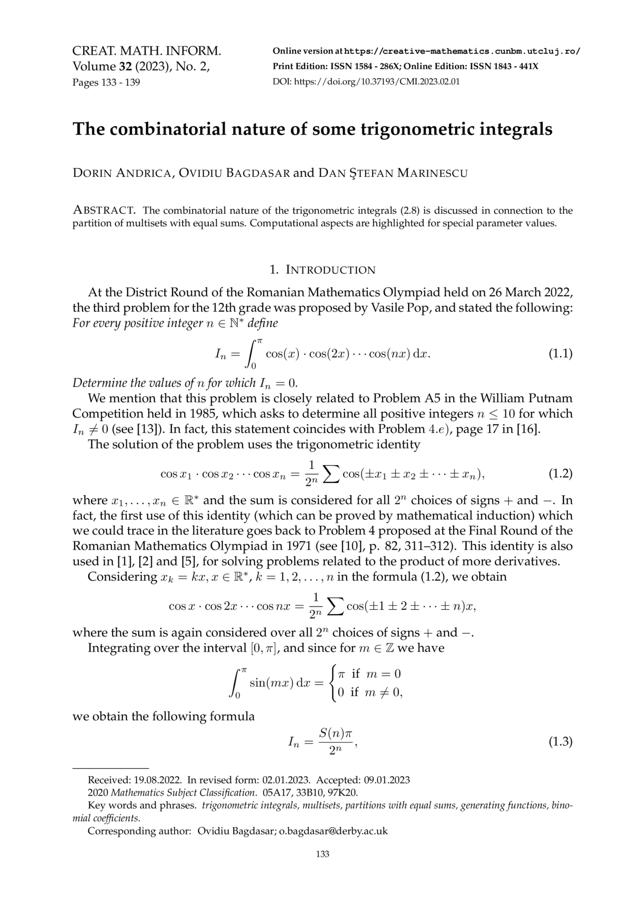 The Combinatorial Nature Of Some Trigonometric Integrals