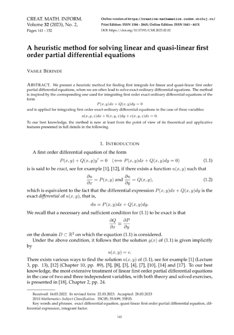 » A heuristic method for solving linear and quasi-linear first order partial differential equations