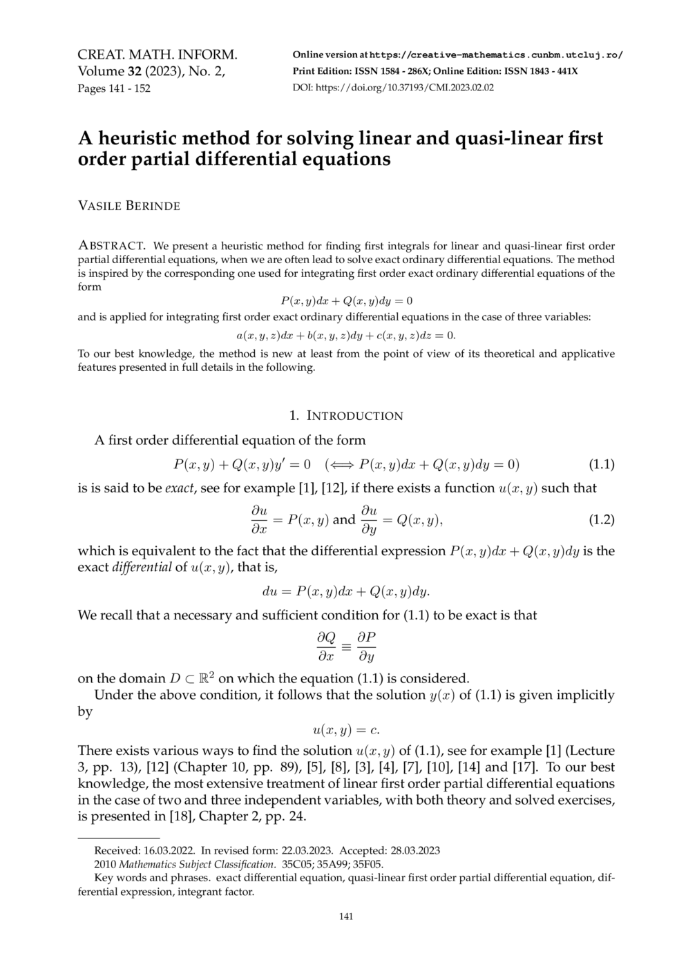» A heuristic method for solving linear and quasi-linear first order partial differential equations