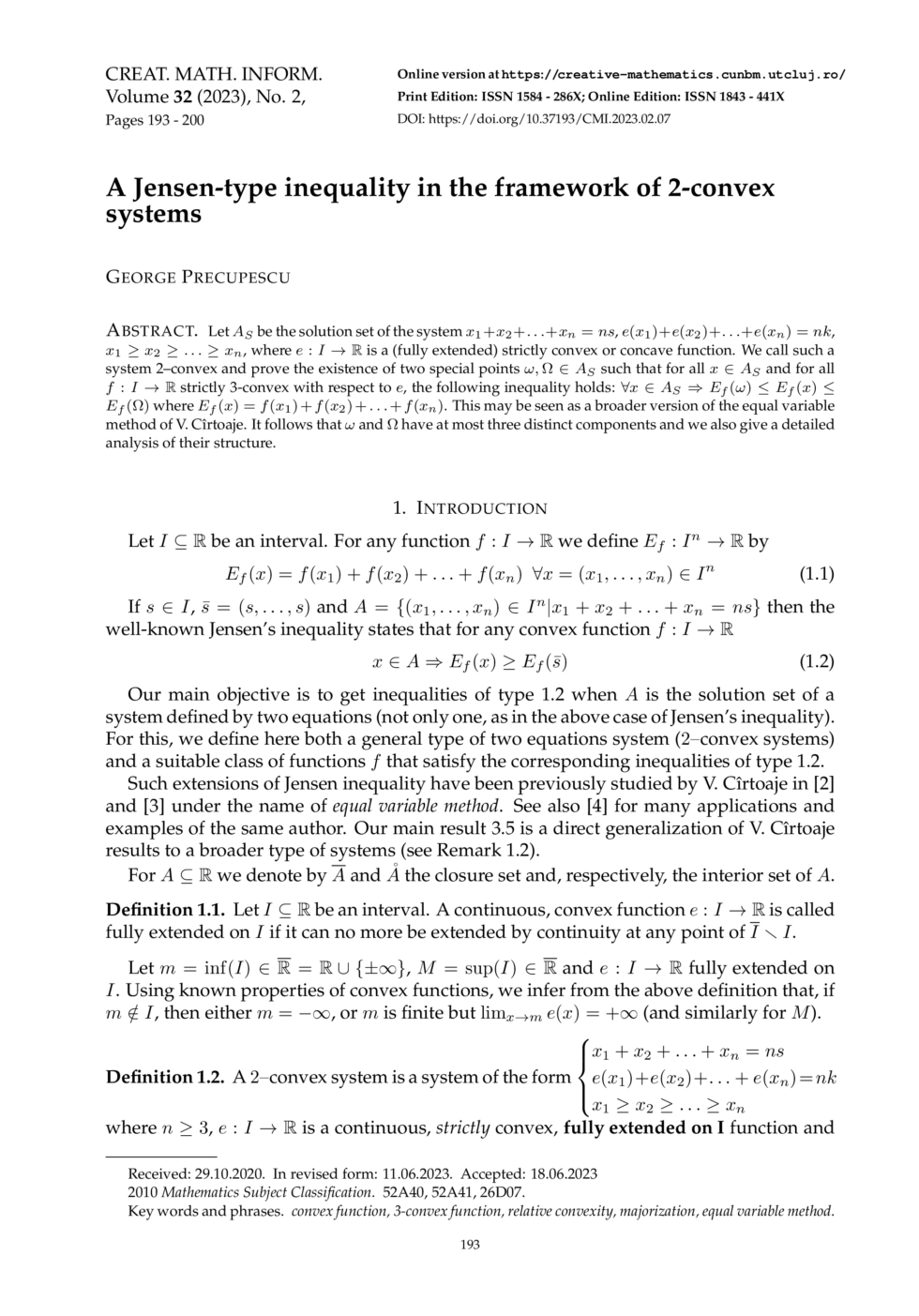 » A Jensen-type inequality in the framework of 2-convex systems