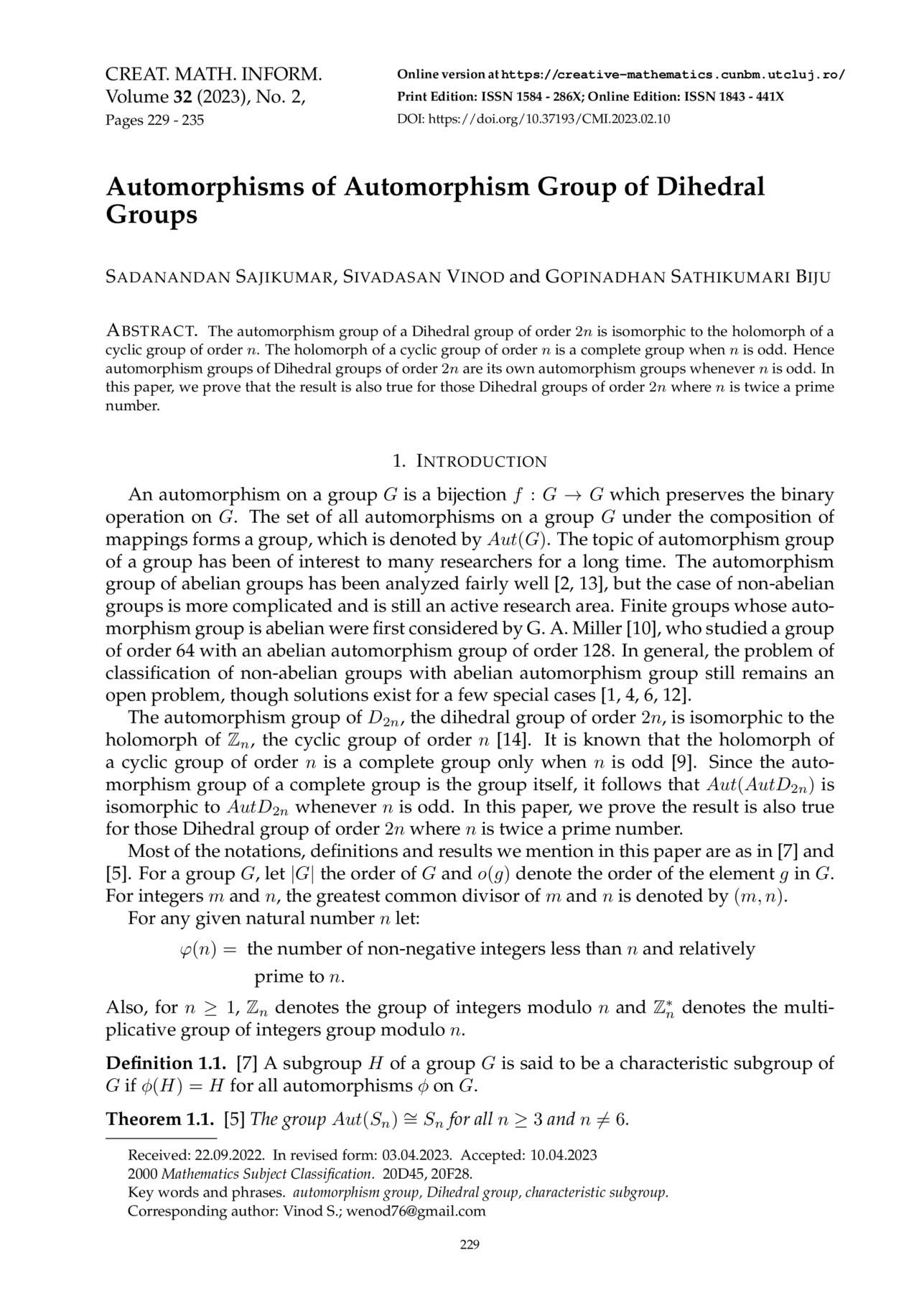 » Automorphisms of Automorphism Group of Dihedral Groups