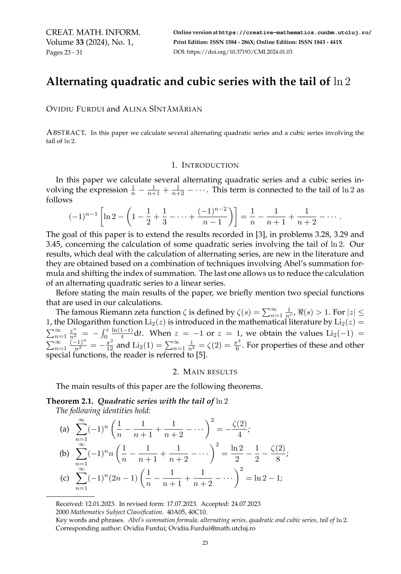 » Alternating quadratic and cubic series with the tail of ln 2