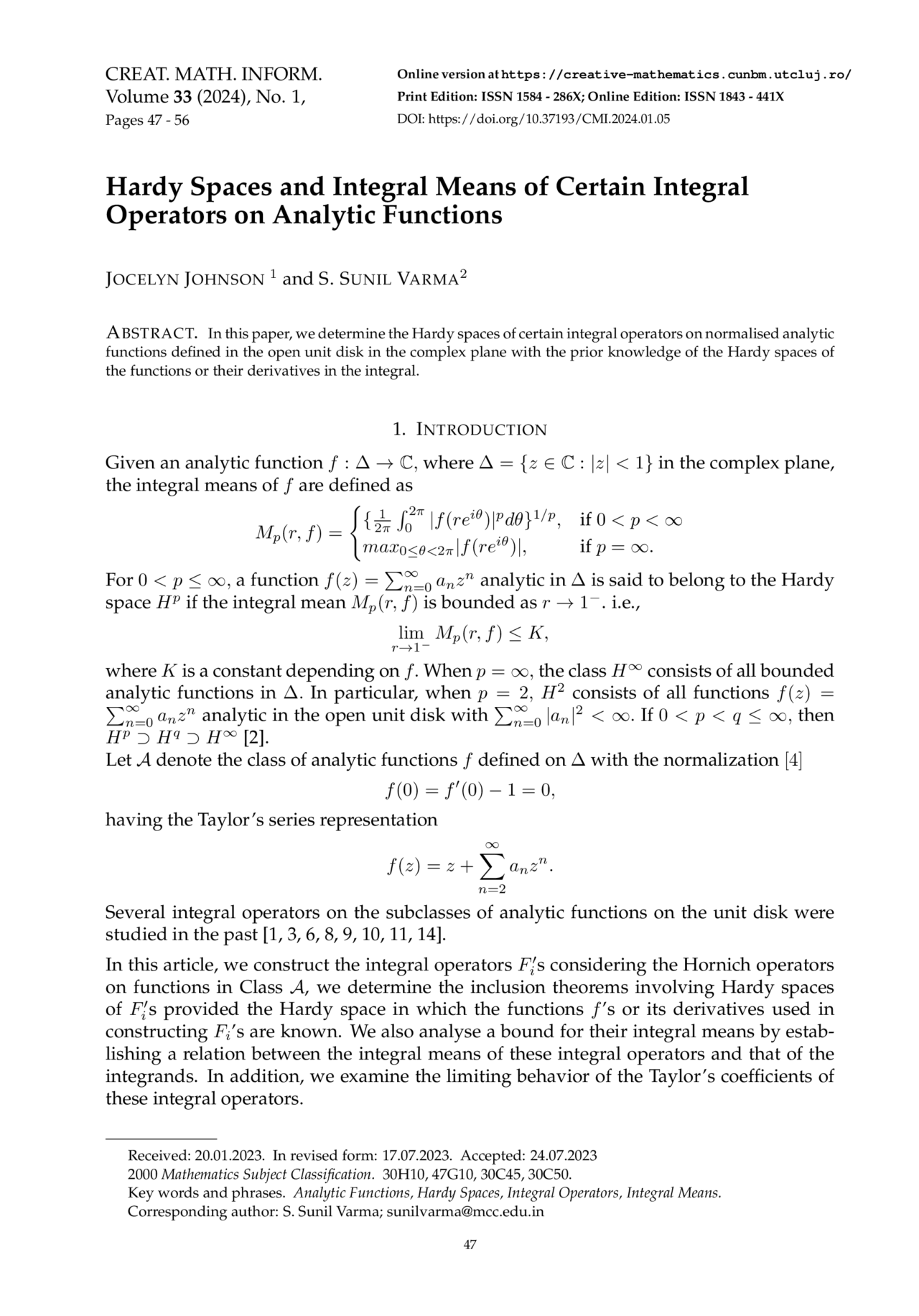 » Hardy Spaces and Integral Means of Certain Integral Operators on Analytic Functions