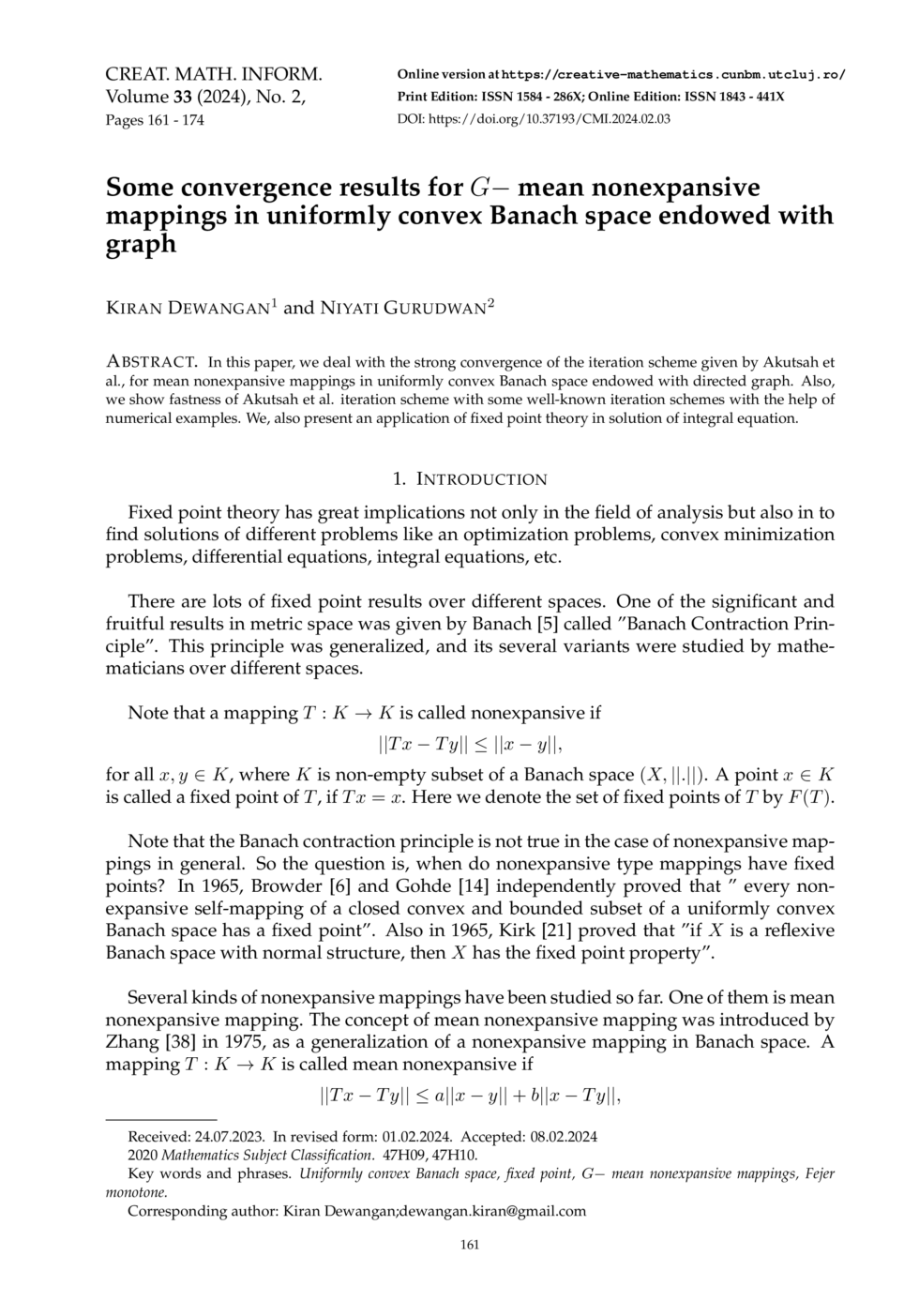 » Some convergence results for G-mean nonexpansive mappings in ...